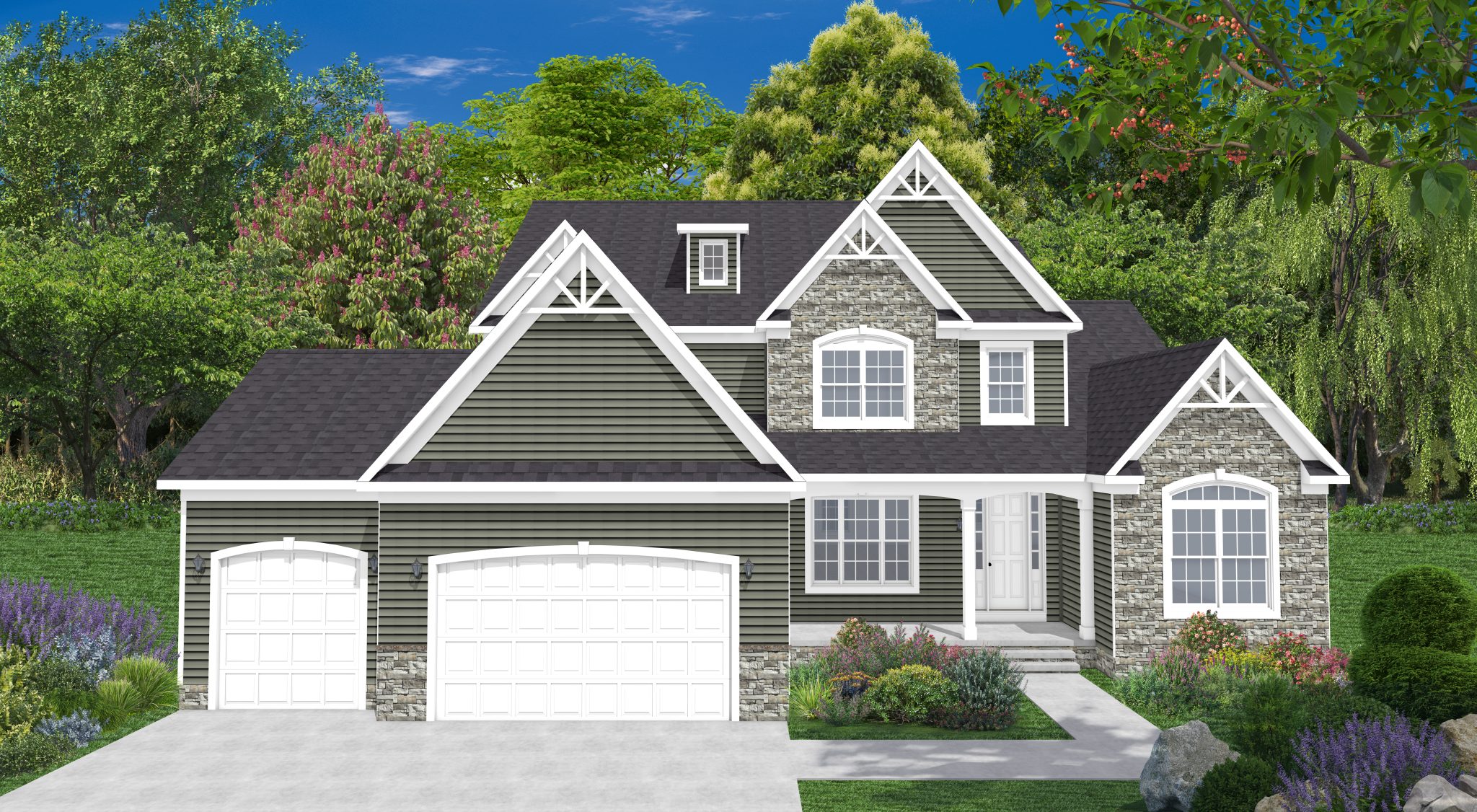 Lindsay - Standard Front Elevation (Front Load Garage) - 01 - Rendering ...